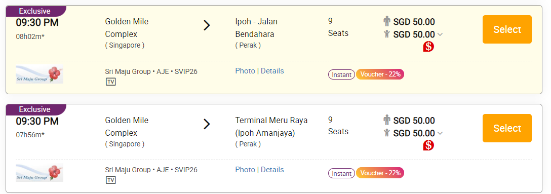 Sri Maju Bus ticket From Singapore to Ipoh $50 - Travel News