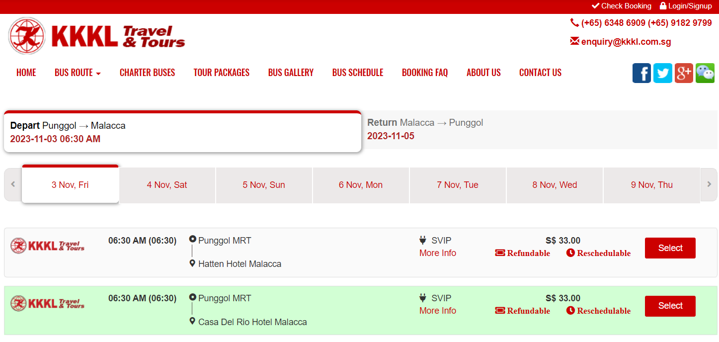 KKKL Bus Punggol to Malacca $33 - Travel News