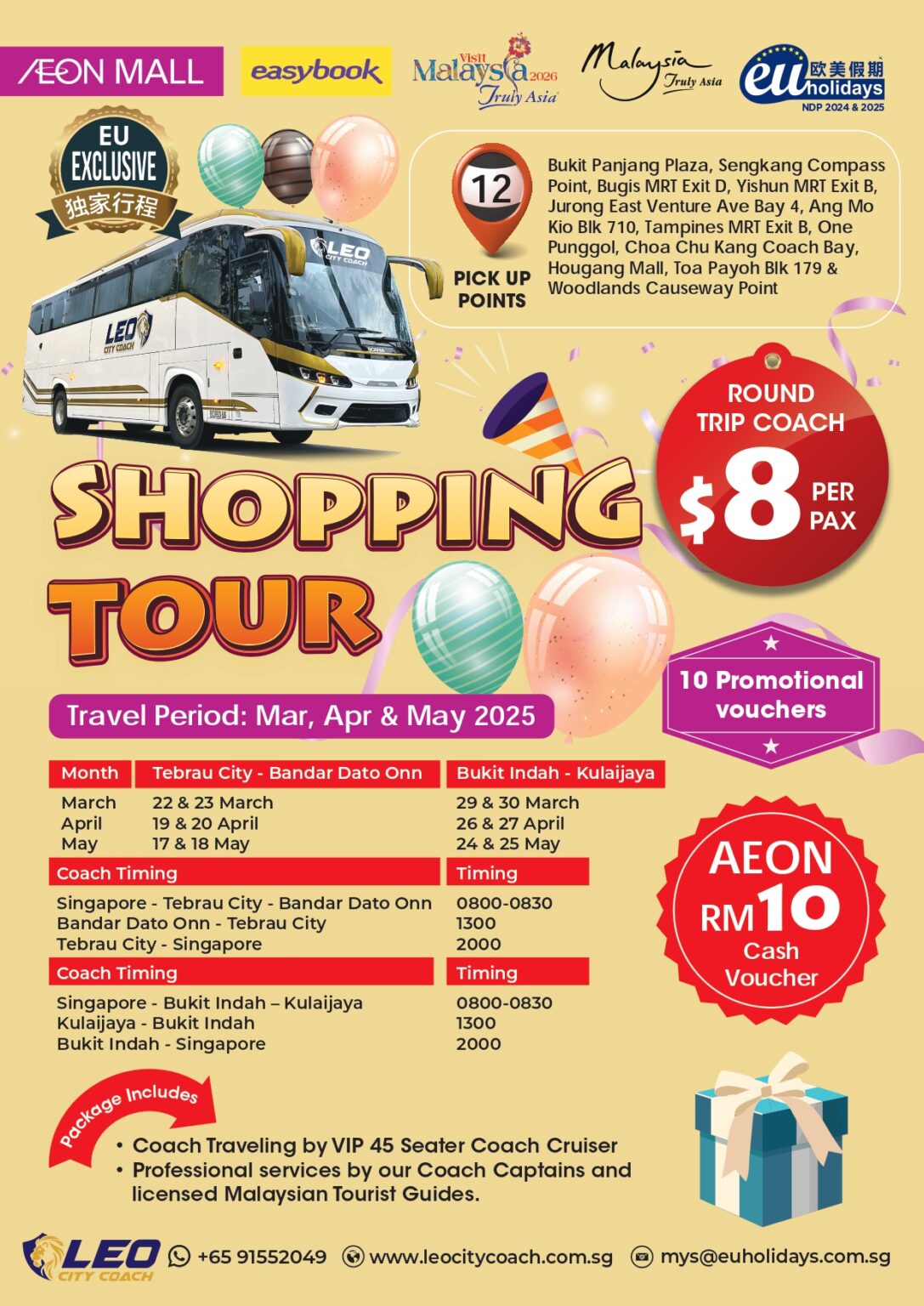 1DAY AEON SHOPPING TOUR $8 | TEBRAU CITY - BANDAR DATO ONN (ROUTE A ...